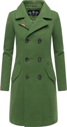Marikoo Damen Mantel in Wollmantel-Optik langer Trenchcoat mit Reversekragen Nanakoo Pine Olive Gr. S