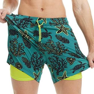 Maamgic Maillot de Bain pour Hommes avec Compression Short de Bain 2 en 1 | 5.5 Séchage Rapide Short de Natation décontracté Boardshorts avec Pantalon intérie