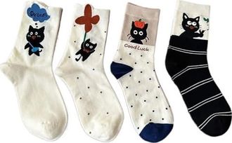 Generic Chaussettes de printemps mignonnes &agrave; pois noirs pour femme, Emballage mixte, 4 pairs