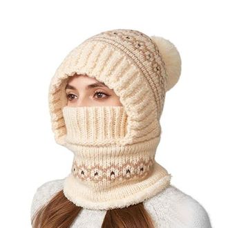 Generic Bonnet pour femme - Chaud doux tricot&eacute; r&eacute;glable mode - Bonnet avec &eacute;charpe et masque facial - Pour sports de neige, conduite, ski, camping quotidien, 