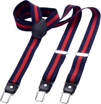 DonDon Hosentr&auml;ger Herren gestreift blau rot schmal 2,5 cm - Extra starke Clips f&uuml;r Anzug - Hosentr&auml;ger Herren extra stark - Ideal f&uuml;r M&auml;nner oder Damen Rock