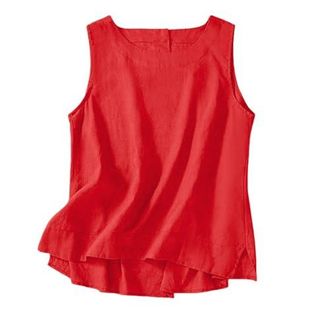 Generic Hauts d&eacute;t&eacute; 2026 en lin pour femmes, col rond, sans manches, en coton et lin, coupe ample, coupe d&eacute;contract&eacute;e, chemisiers de travail, Rouge, XXL