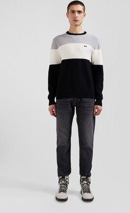 Eden Park Pull Col Rond En Coton Gris Et Blanc &Agrave; Jeux De Maille Coupe Regular