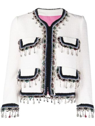 Dsquared2 veste crop &agrave; ornements en cristal - Blanc