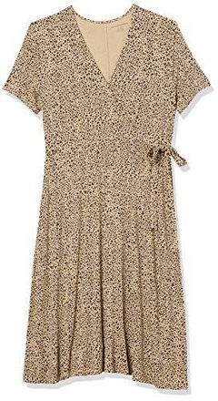 Amazon Essentials Robe Effet Cache-coeur à Manches Courtes Femme, Rosé Clair Imprimé Léopard, XL