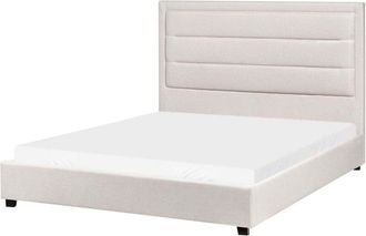 Beliani Lit Double avec T&ecirc;te de Lit 140 x 200 cm Tissu Rembourr&eacute; Beige Clair Rouen