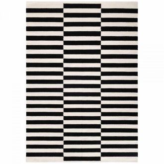 Un amour de tapis Tapis kilim 160 x 230 cm, motif g&eacute;om&eacute;trique authentique, couleurs blanc, noir, laine noble tiss&eacute;e &agrave; la main, structure kilim plate, finition soign&eacute;e