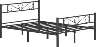 Vasagle Bett 140 x 200 cm, Gästebett, Doppelbett aus Metall, Bettgestell, Bettrahmen, Metallbett, einfache Montage, tintenschwarz RMB064B01