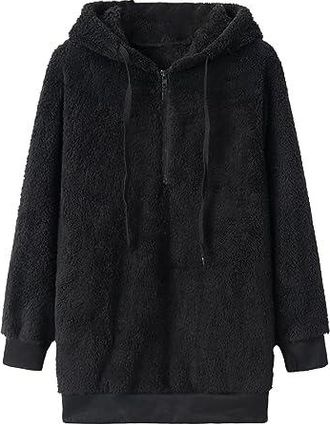 Generic Sweat &agrave; capuche &agrave; manches longues pour femme en velours thermique &agrave; capuche uni pour lhiver et lautomne 2024, B-060 Noir, 3XL
