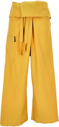Guru Shop Thai Fischerhose aus Fester Baumwolle, Wickelhose, Yogahose, Unigröße - Mustard, Herren/Damen