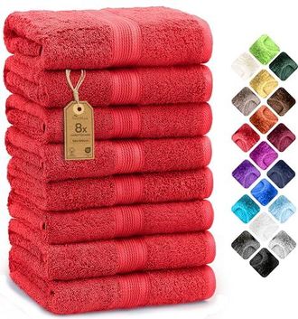 NatureMark NM-HT0864 Frottier Handtücher, 8-er Pack, 50 x 100 cm, 100% Baumwolle, Rot