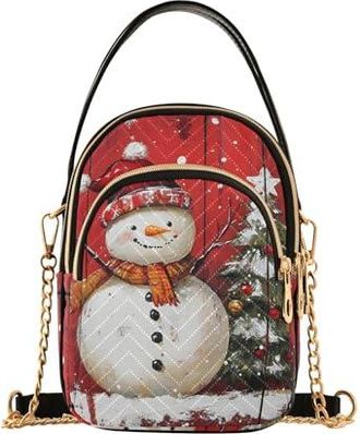 Mnsruu Sac à bandoulière pour femme, bonhomme de neige, arbre de Noël, sac à dos en bois rouge, petit sac à bandoulière avec sangle réglable
