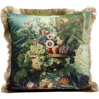 Kare Design Romantic Bouquet, Mehrfarbig, 45x45 cm, Abnehmbarer Bezug mit Rei&szlig;verschluss, Motiv Blumen, Mit Franksenkanten, Dekokissen inklusive F&uuml;llung, Zierkiss