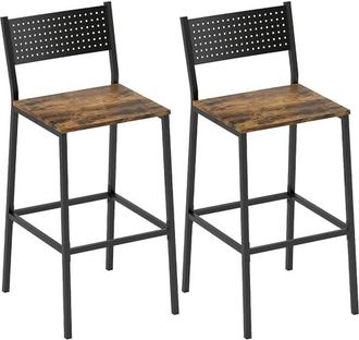 HOMCOM Lot de 2 tabourets de Bar de Style Industriel avec Dossier, tabourets de Cuisine et de Bar Hauts avec Repose-Pieds et Dossier int&eacute;gr&eacute;s, pour Le Salon 