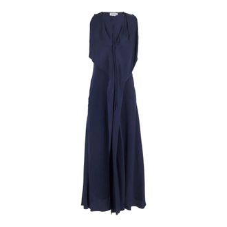 Victoria Beckham Schwarzes &auml;rmelloses drapiertes V-Ausschnitt Kleid - - Dresses - Damen - Blau - S