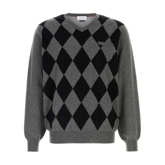 Ferragamo Argyle V-Ausschnitt Pullover - - Knitwear - Herren - Grau - XL
