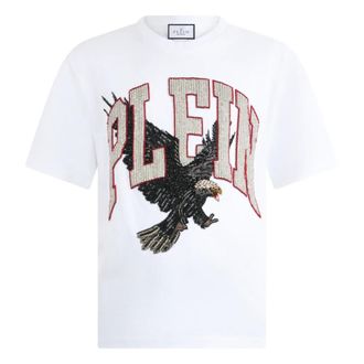 Philipp Plein Homme, Tops, Blanc, Taille: XL T-Shirt Round Neck Ss Eagle
