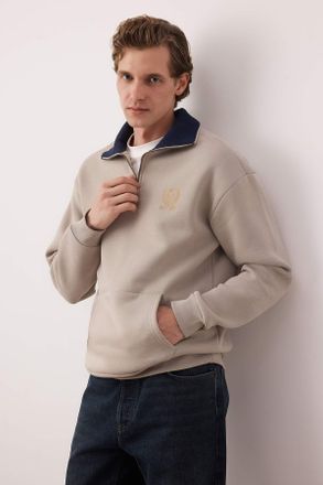 Trendyol MAN Herren Grau Colour-Block Lang Oversize Sweatshirts