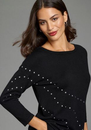 Laura Scott Strickpullover aus Feinstrick, mit U-Boot-Ausschnitt, weite Passform mit welligem Nieten-Design