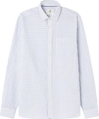 Springfield Herren Camisa Seersucker Strypes Hemd, Stahlblau, M