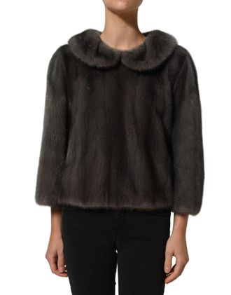 Dolce & Gabbana Mink Fur with Peter Pan Collar Blouse - Gray