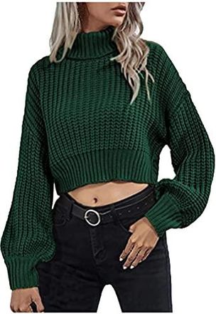 Generic 2026 Vestes dautomne et dhiver pour femmes, veste d&eacute;contract&eacute;e, couleur unie, pull court, Vert, M