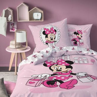 Disney Minnie Maus Flannel/Biber Bettwäsche Bettbezug 135x200 80x80 · Kinderbettwäsche für Mädchen · Disneys Minnie Mouse · 2 teilig · 1 Kissenbezug 80x80 + 