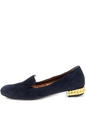 Fendi chaussures en daim à talon clouté - Bleu