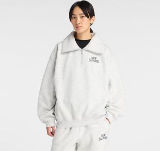 New Balance Damen Trackside Fleece Half Zip in Grau, Baumwollfleece, Gr&ouml;&szlig;e 2XL