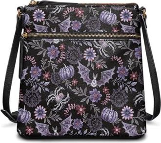 Hugs Idea Sac à main à bandoulière gothique pour femme Halloween, Chauve-souris citrouille dHalloween, Taille unique