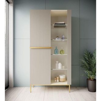 BOBOCHIC Meuble vitrine H200 cm 2 portes KASHA pieds or Beige