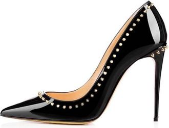 Generic Escarpins Sexy à Talons Cloutés et Rivets pour Femmes, Chaussures à Bout Pointu à Enfiler à Talons Aiguilles Classiques et Confortables pour Banquets 