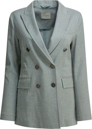 Circolo 1901 Femme, Vestes, Bleu, Taille: 36 FR Blazer Crois&eacute; en Lin M&eacute;lang&eacute;