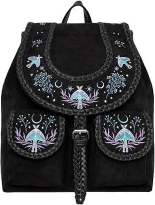 Restyle Sac &agrave; dos Moonglow - Sac gothique en daim avec broderie Luna Moth et plante