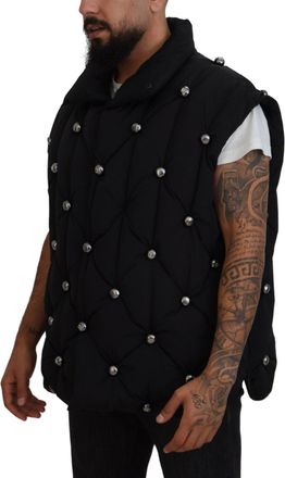 Dolce & Gabbana Mens Black Sleeveless Dg Metal Embellishment Jacket Polyamide Clothing