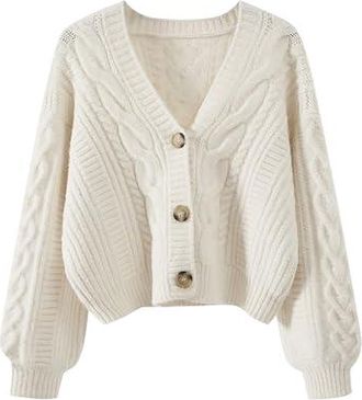 Generico Shffuw Pull Femme Chic Femmes couleur unie pull femmes Vintage hauts vêtements chauds en vrac col en V court tricoté Cardigan Ja Pull Femme Hiver Chau