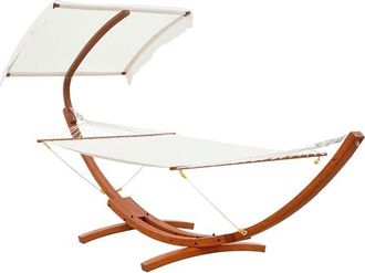 HOMCOM Hamac de Jardin avec Support en Bois et Parasol hamac sur Pied 2 Personnes Max. Charge Max. 180 Kg