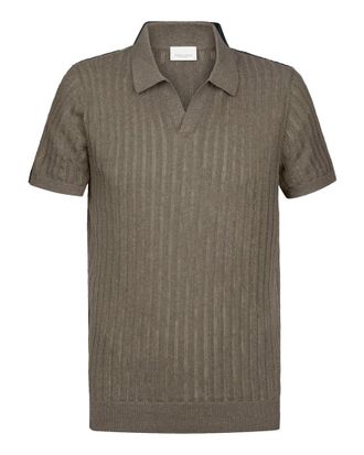Profuomo Poloshirt aus einem gestreiften Baumwollstrick mit Leinen in