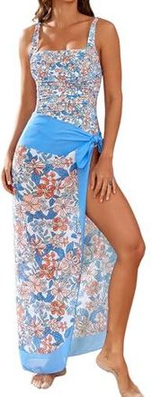 Generic Maillots De Bain Femme Une Pieces Gainant Ventre Plat décontracté à Petites Fleurs (Light Blue, XXL)