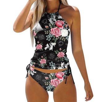 Generic Maillot de bain tankini 2 pi&egrave;ces pour femme - Contr&ocirc;le du ventre - Rembourr&eacute; - Taille haute - Grande taille - Maillot de bain de vacances - V&ecirc;tements 