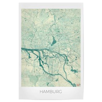 artboxONE Poster 30x20 cm St&auml;dte Hamburg, Deutschland hochwertiger Design Kunstdruck - Bild Karte Hamburg Karte
