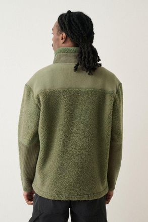 Next Fleecejacke Geblockte Fleece-Cordjacke mit d Rei&szlig;verschluss (1-St)
