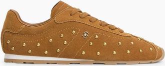 Tommy Hilfiger baskets basses en daim &agrave; clous couleur argile gingembre-Marron