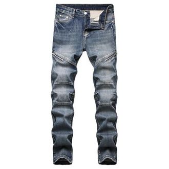 Generic Jean Homme Jeans Homme Week-End/Voyage Jean Nostalgique Fermeture &Eacute;clair D&eacute;corative Style Hipster - Vintage Moderne pour Hommes Cr&eacute;atifs