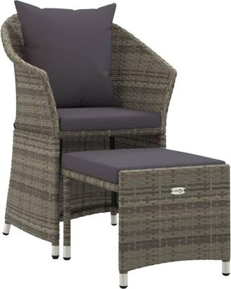 vidaXL 2-tlg. Garten-Lounge-Set mit Kissen Grau Poly Rattan - Vidaxl