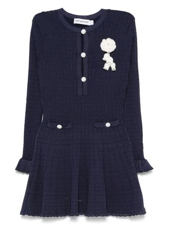 Self Portrait Robe courte autoportrait en tricot ouvert avec broche en dentelle amovible