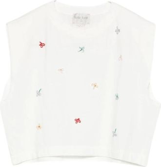 Forte_Forte Femme, Tops, Blanc, Taille: 40 FR Top Court Brod&eacute; Sans Manches et Court