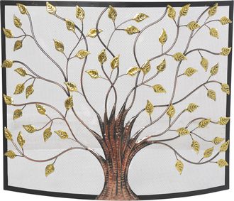 Deco 79 Metallbaum-Relief-Einzelpaneel-Kaminschutz mit gebogenem Maschennetz, 99,1 x 17,8 x 83,8 cm, Bronze