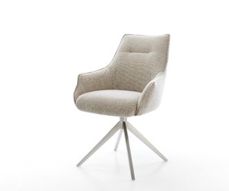 DELIFE Drehstuhl Alja-Flex mit Armlehnen Webstoff Soft Beige Kreuzgestell breit Edelstahl 360&deg; drehbar Taschenfederkern, Esszimmerst&uuml;hle