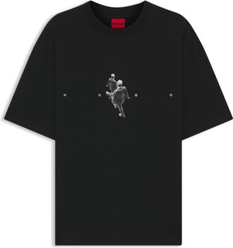 HUGO BOSS Herren Dollo Oversized T-Shirt aus Baumwoll-Jersey mit grafischem Artwork Schwarz001 M